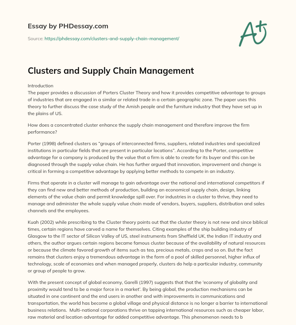 Clusters and Supply Chain Management - PHDessay.com