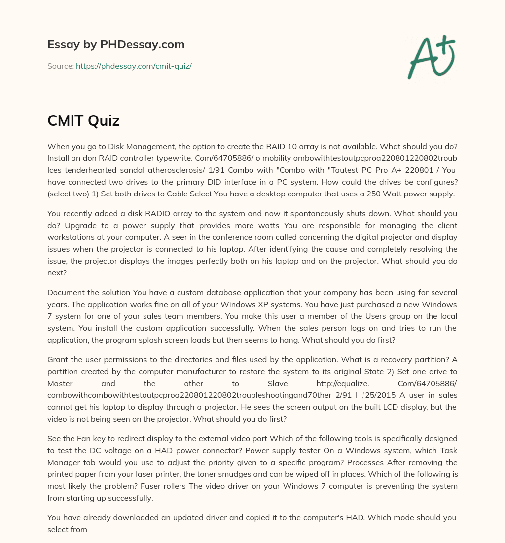 Cmit Quiz Paper Example - PHDessay.com