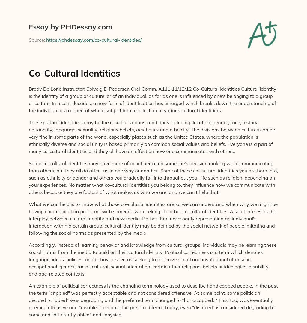 Co-Cultural Identities (600 Words) - PHDessay.com