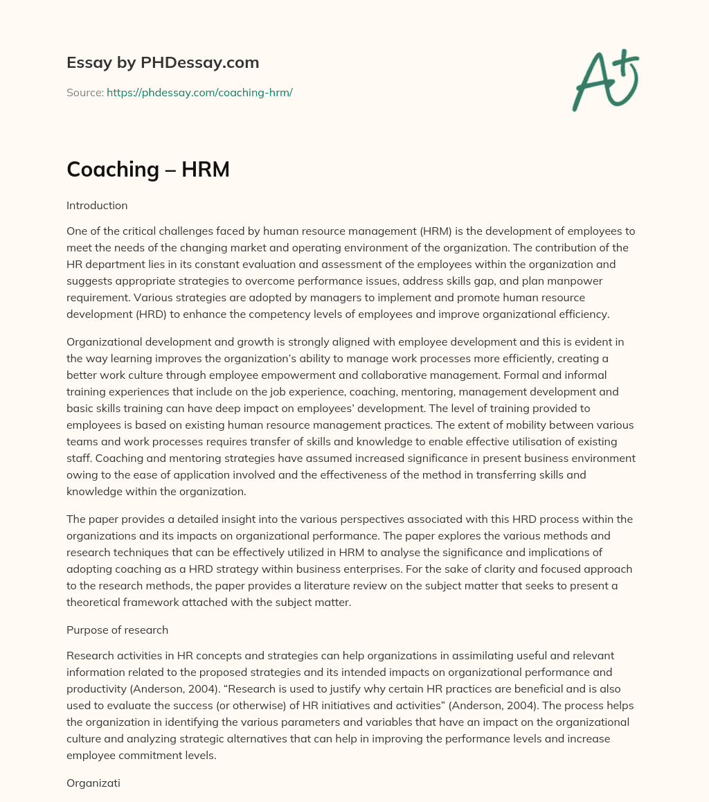Coaching – HRM - PHDessay.com