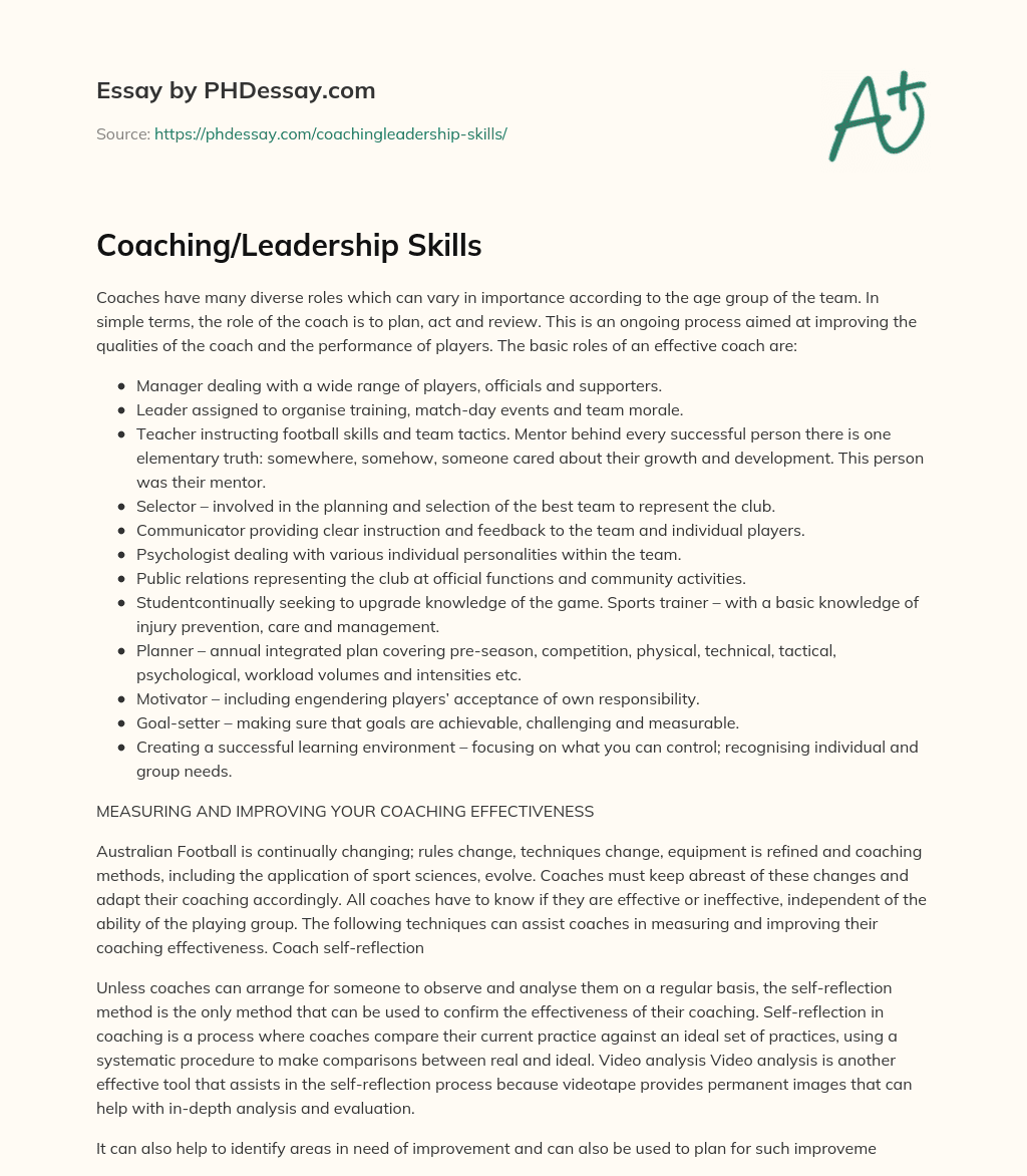 Coaching/Leadership Skills - PHDessay.com
