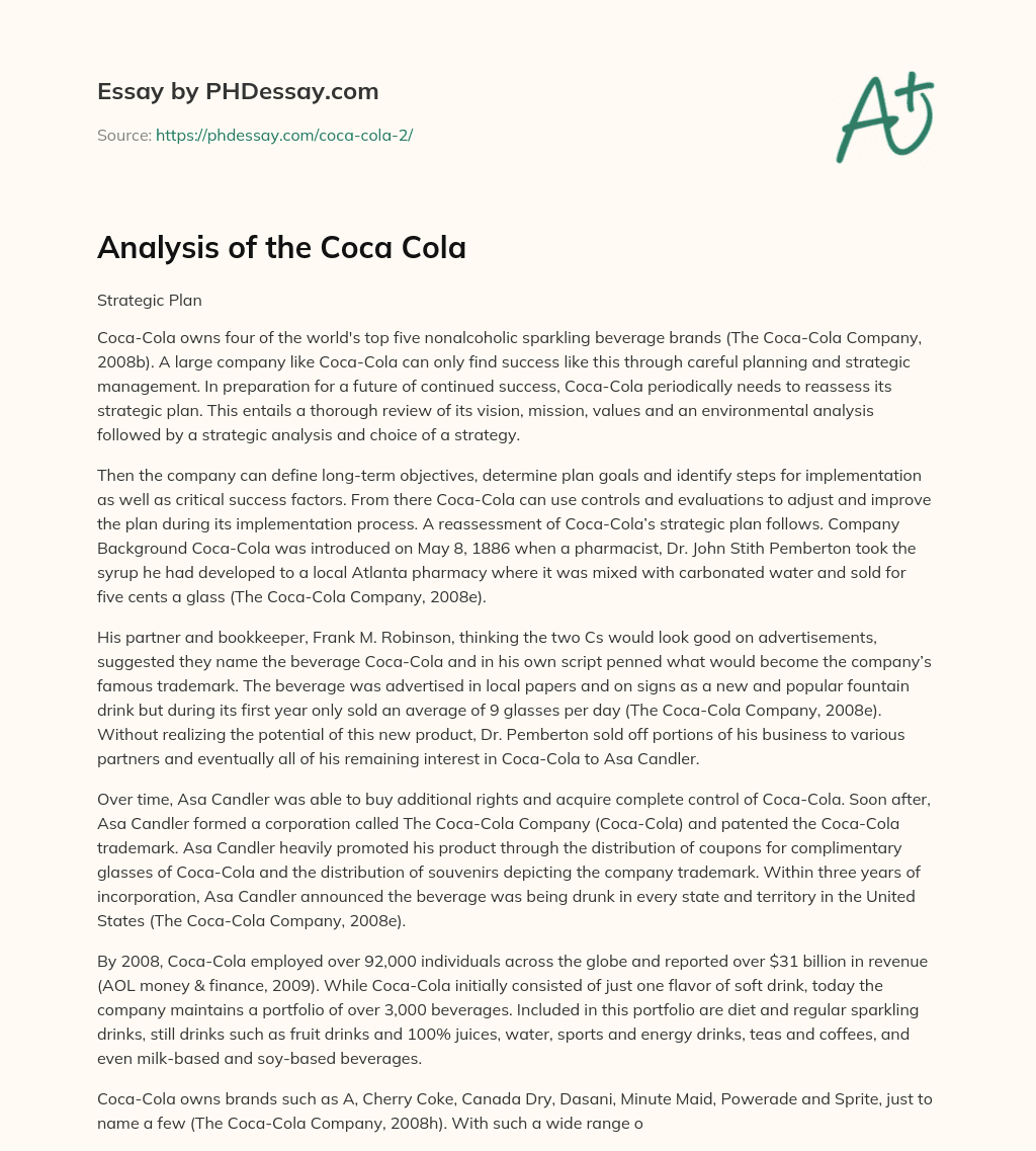 Analysis of the Coca Cola - PHDessay.com