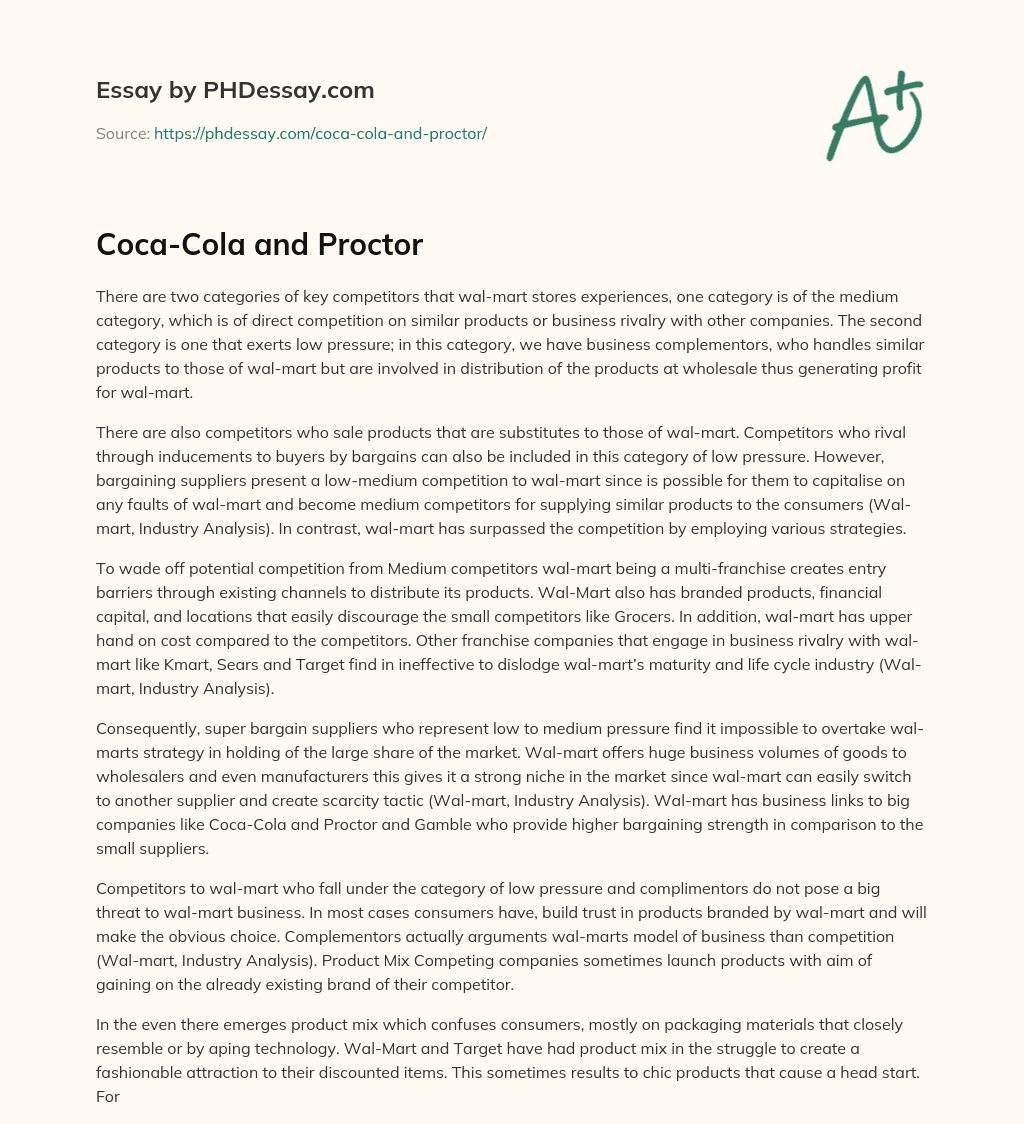 Coca-Cola and Proctor (500 Words) - PHDessay.com