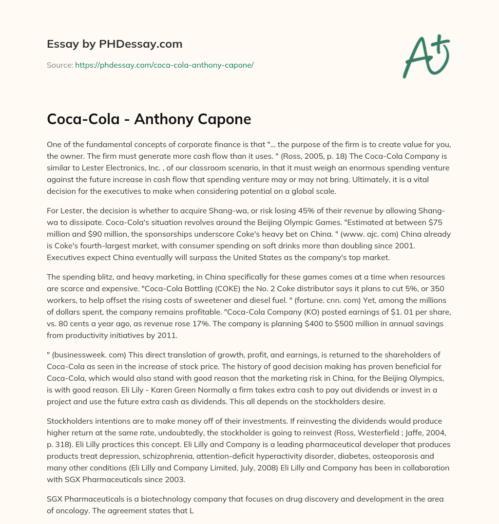 Coca-Cola - Anthony Capone - PHDessay.com