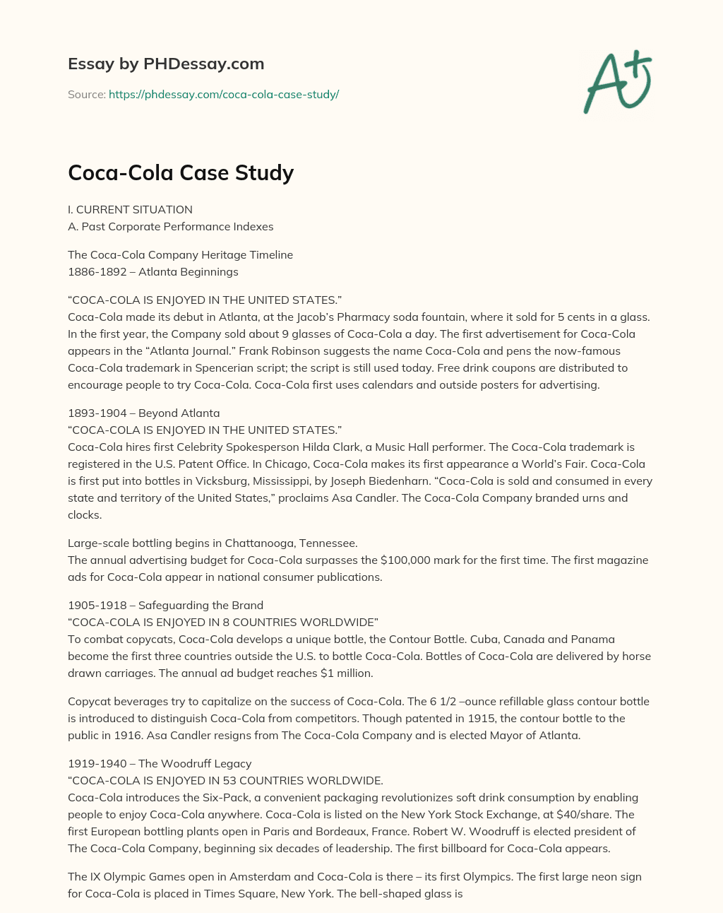 Coca-Cola Case Study - PHDessay.com