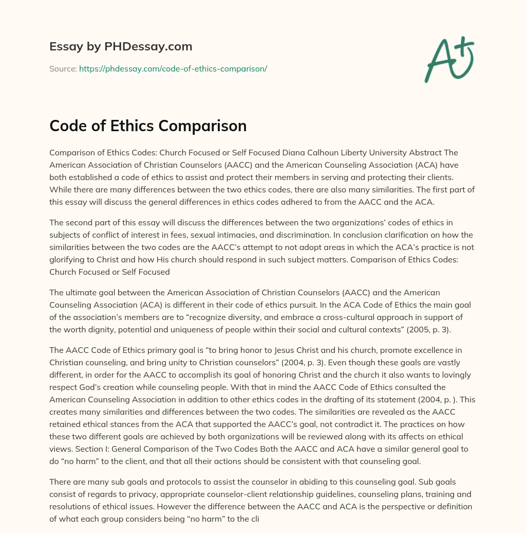 Code of Ethics Comparison - PHDessay.com