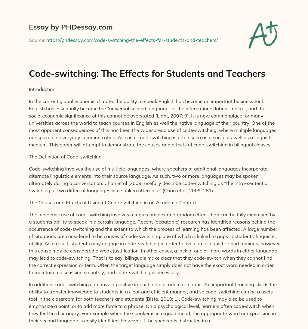 Code-switching: The Effects for Students and Teachers - PHDessay.com