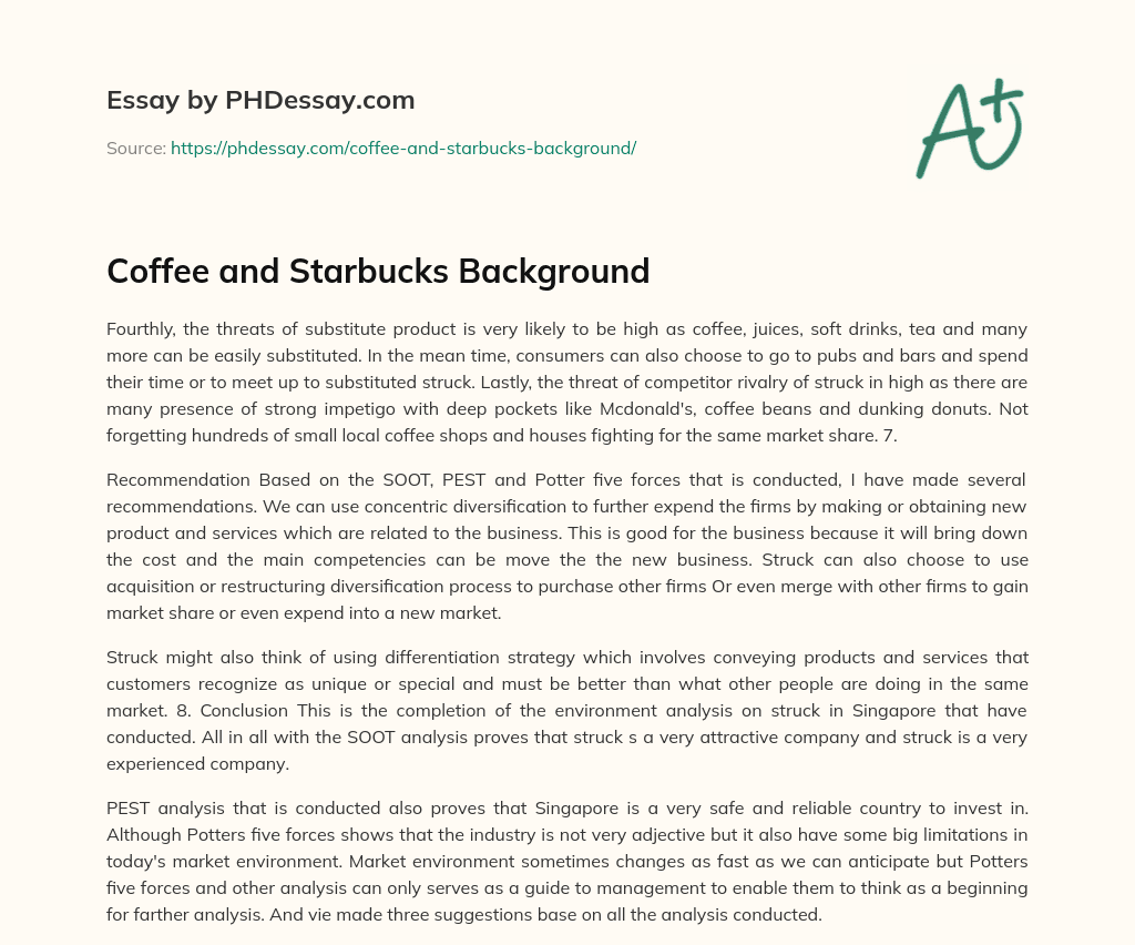 Coffee and Starbucks Background (400 Words) - PHDessay.com