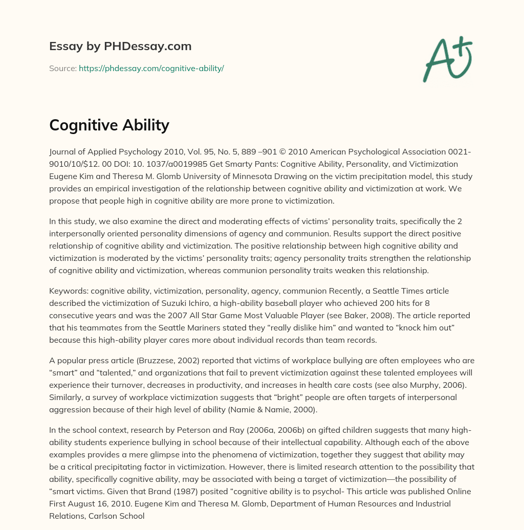 Cognitive Ability - PHDessay.com