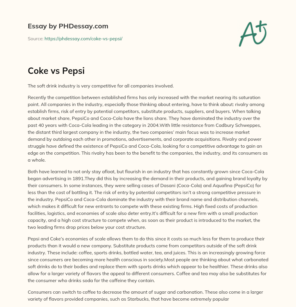 Coke vs Pepsi - PHDessay.com
