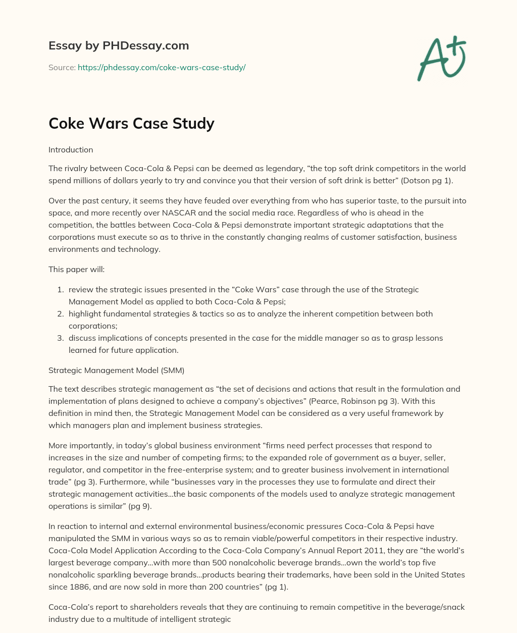 Coke Wars Case Study - PHDessay.com