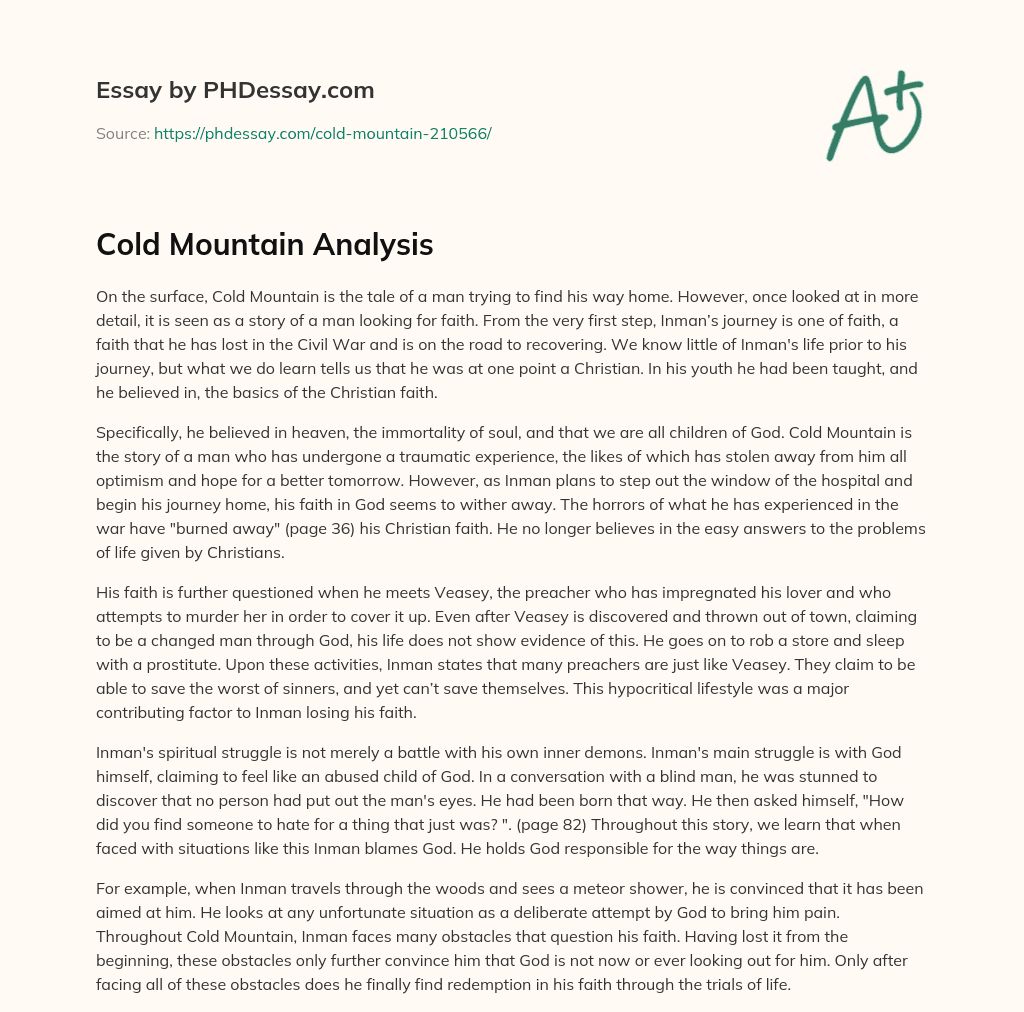 Cold Mountain Analysis (500 Words) - PHDessay.com