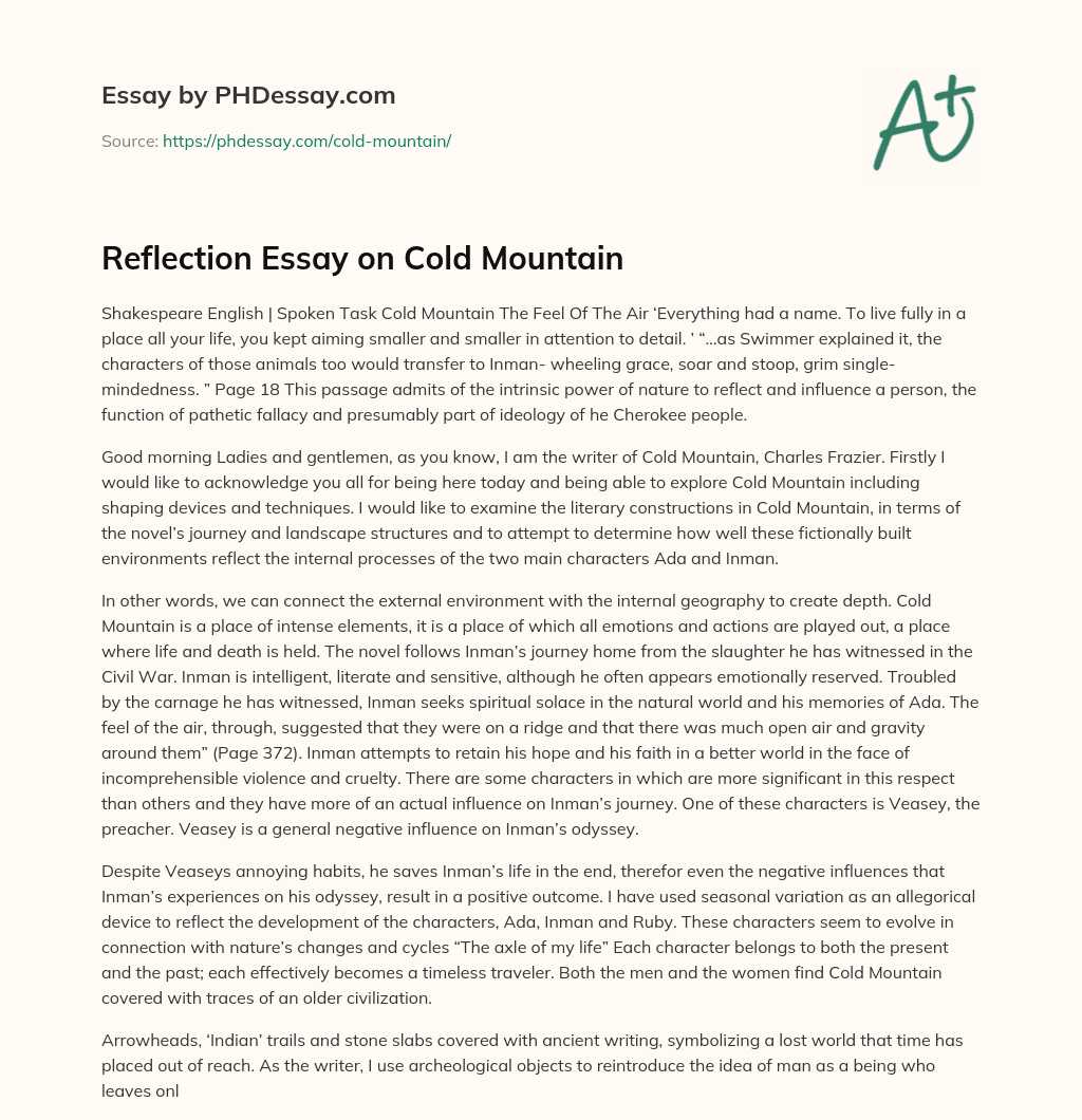 Reflection Essay On Cold Mountain Analysis Example - PHDessay.com