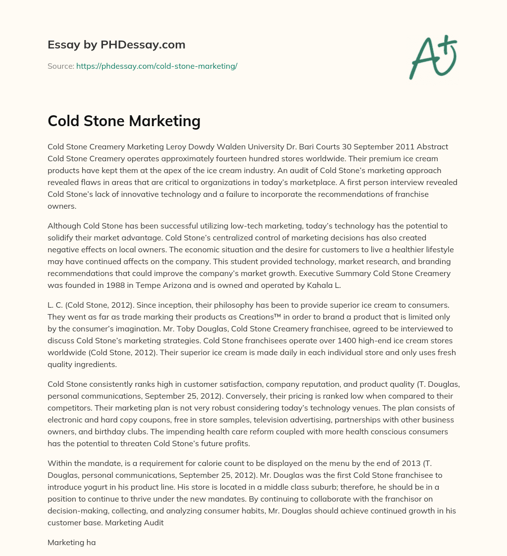 Cold Stone Marketing - PHDessay.com