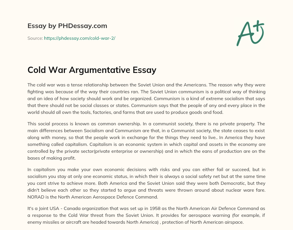 Cold War Argumentative Essay (300 Words) - PHDessay.com