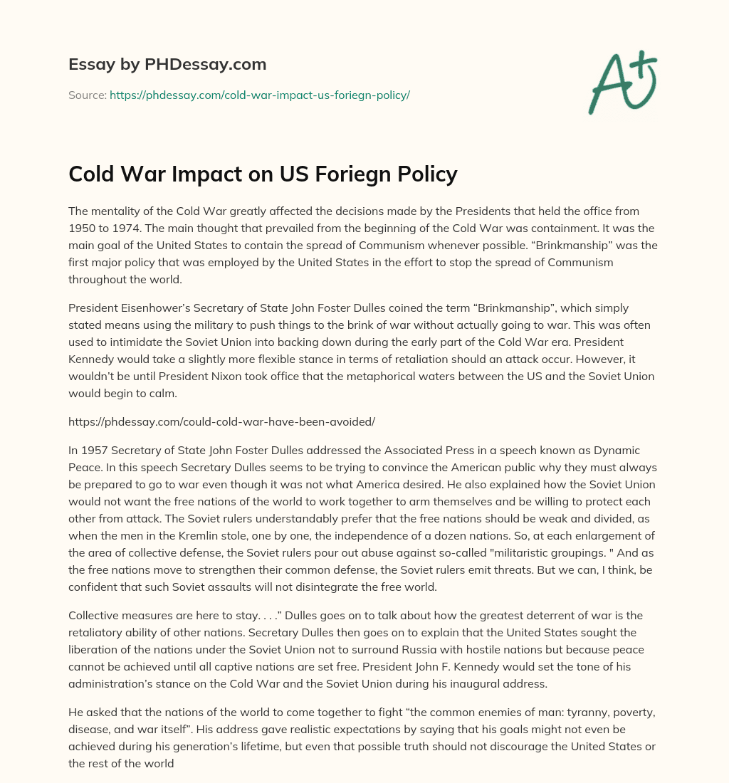Cold War Impact on US Foriegn Policy - PHDessay.com