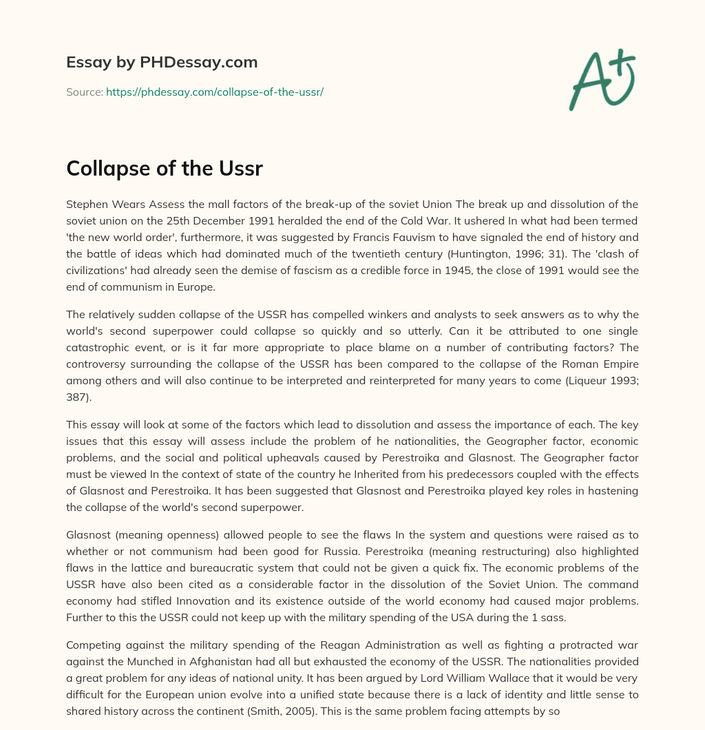 Collapse of the Ussr - PHDessay.com