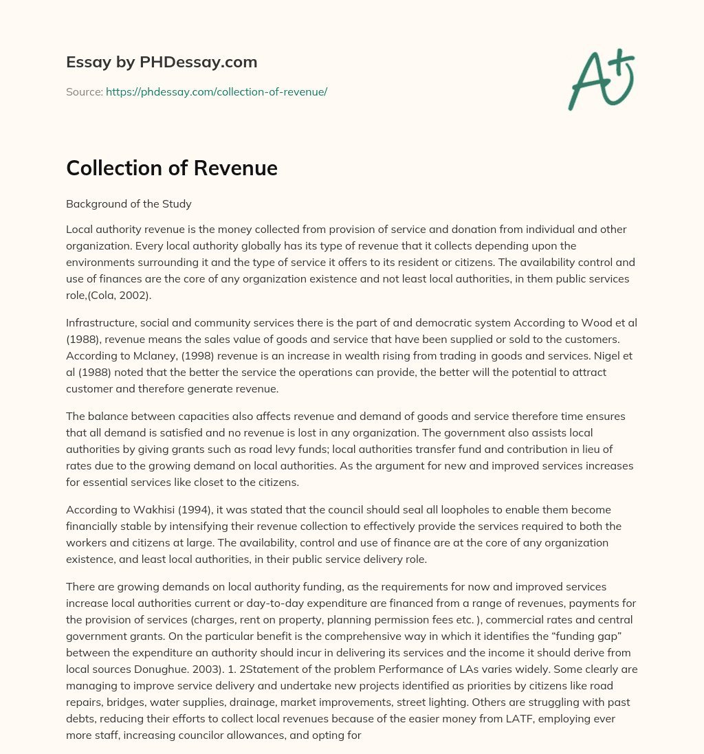 Collection of Revenue - PHDessay.com