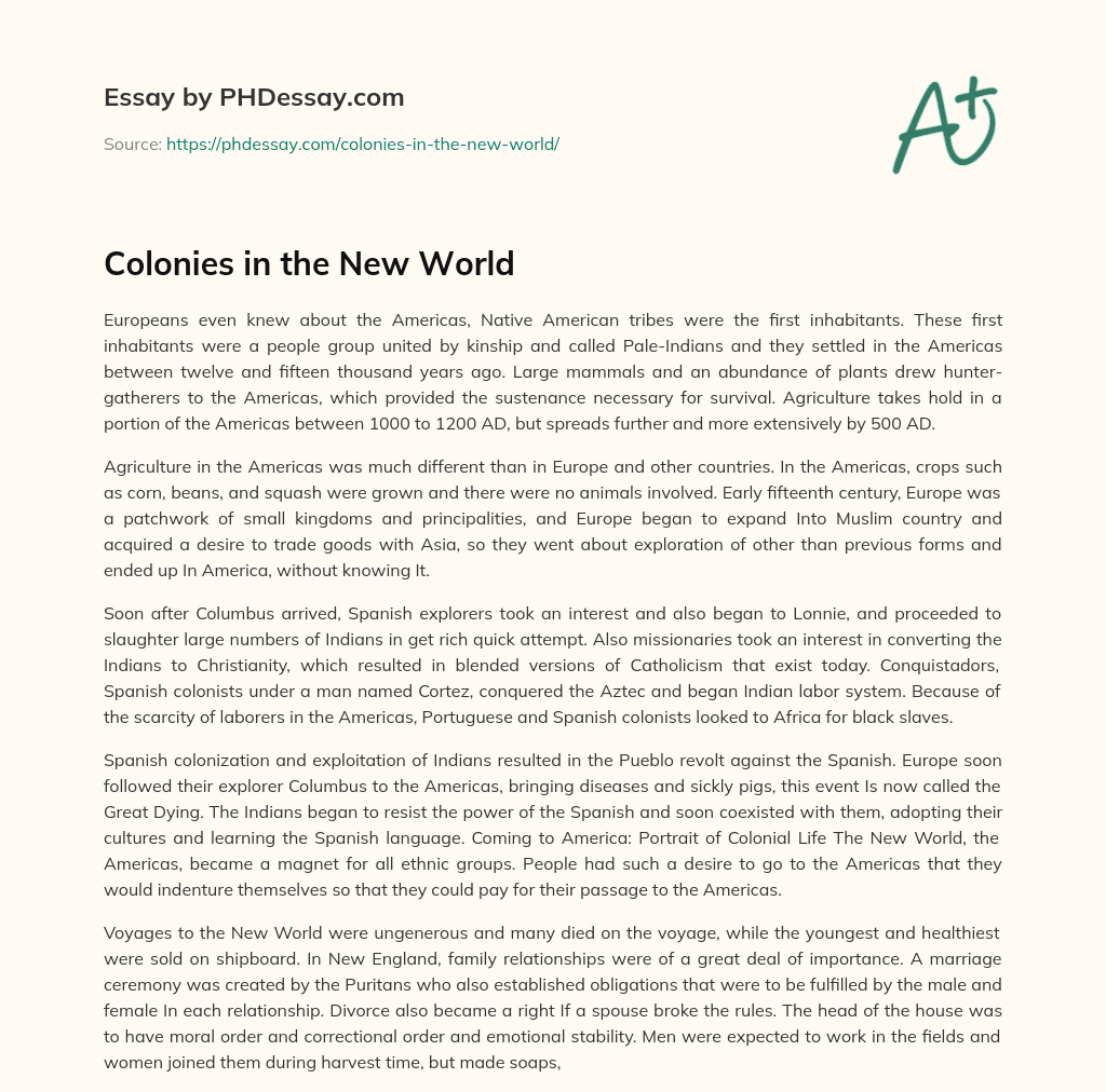 Colonies in the New World (500 Words) - PHDessay.com