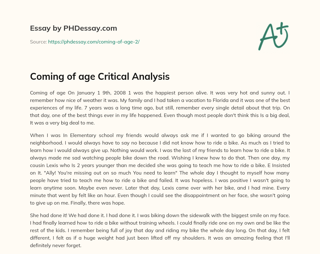 Coming of age Critical Analysis (400 Words) - PHDessay.com