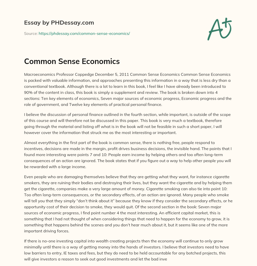 Common Sense Economics - PHDessay.com