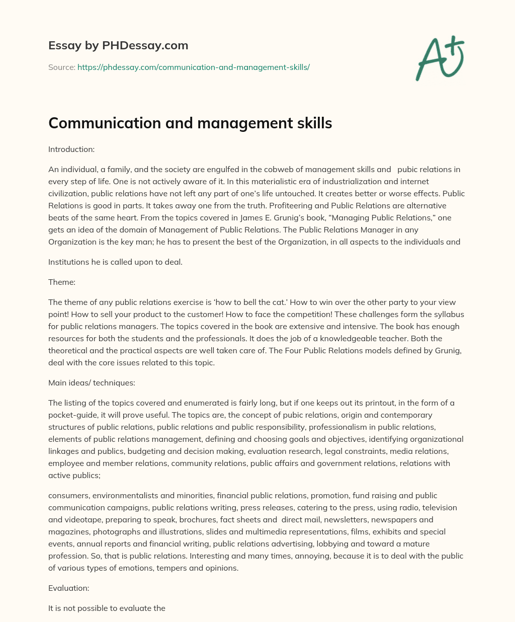 Communication and management skills - PHDessay.com