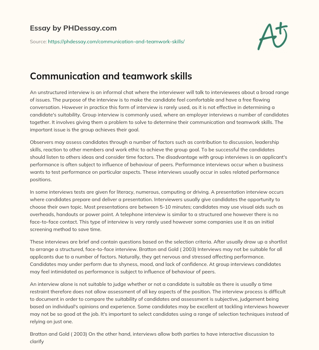 Communication and teamwork skills (600 Words) - PHDessay.com