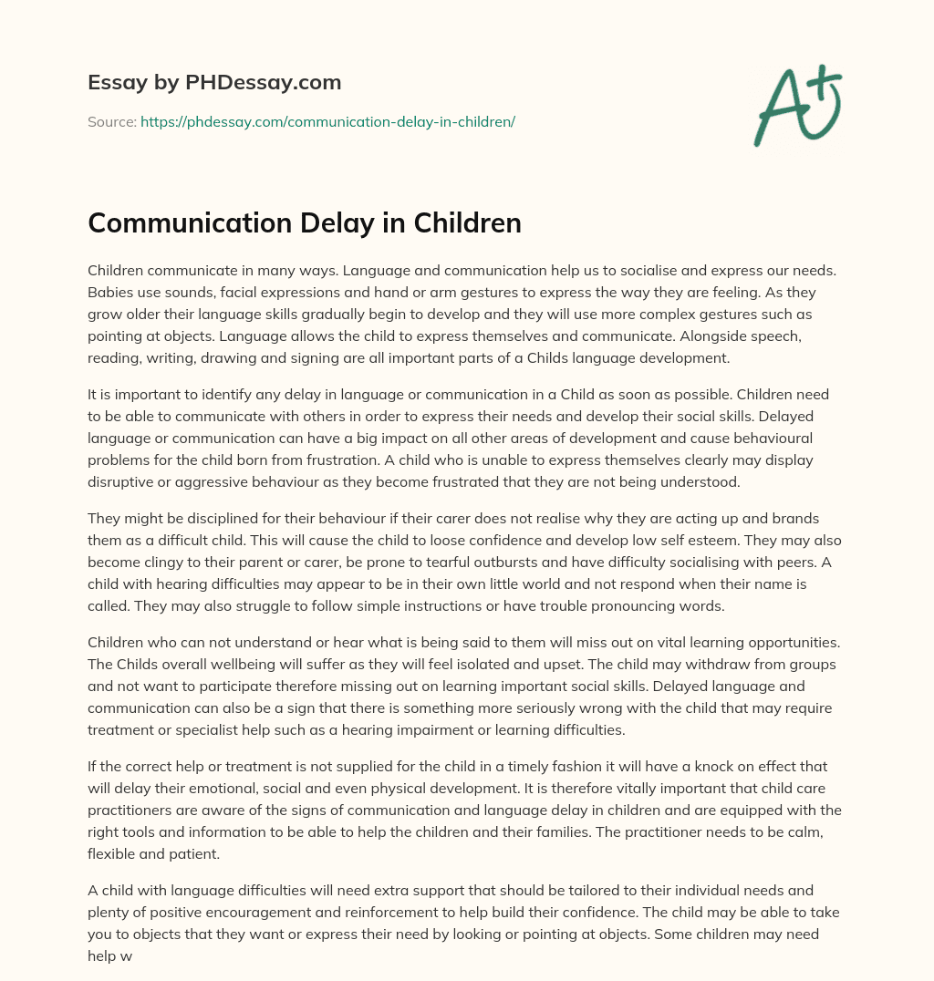 Communication Delay in Children - PHDessay.com