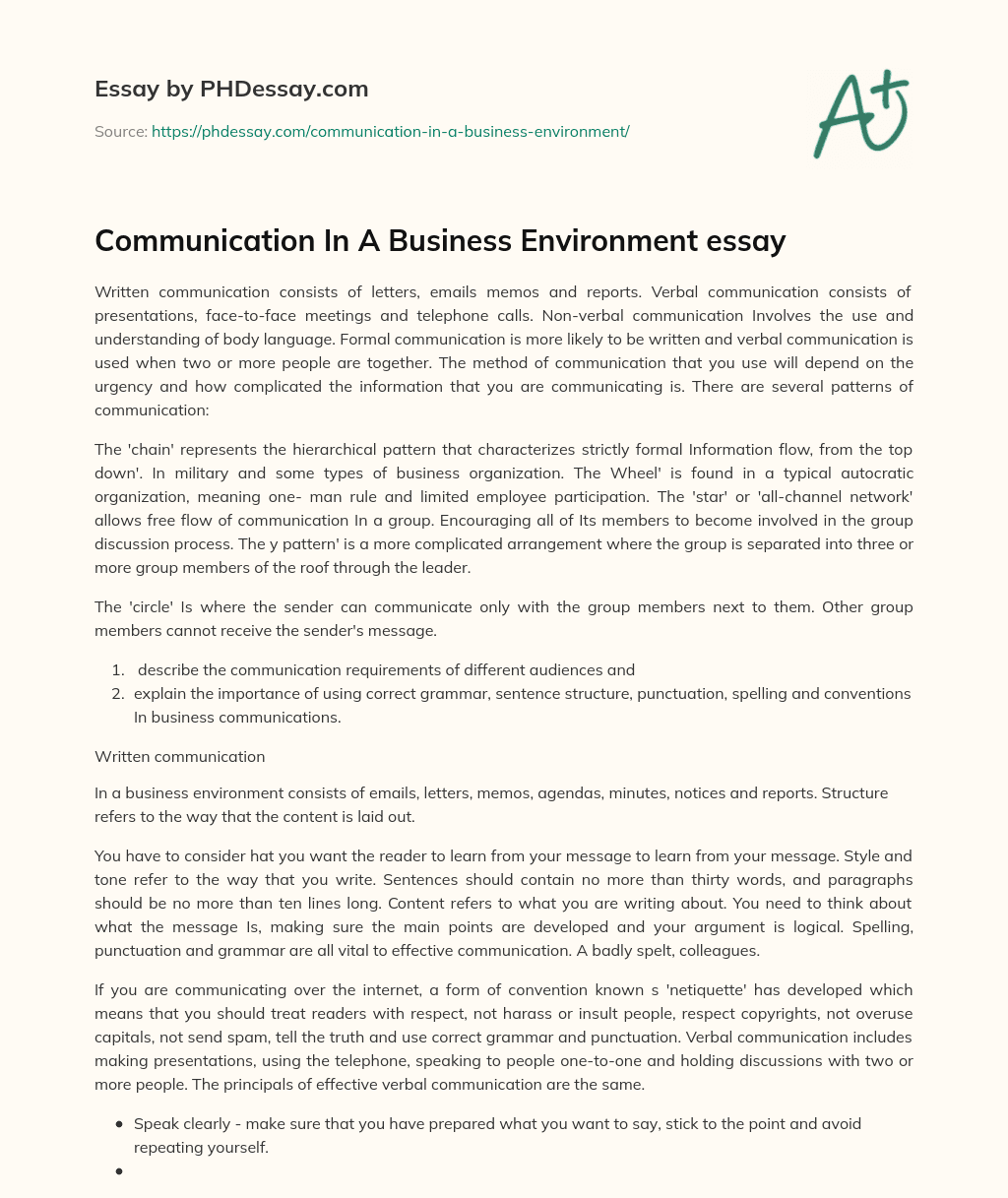 Communication In A Business Environment essay - PHDessay.com