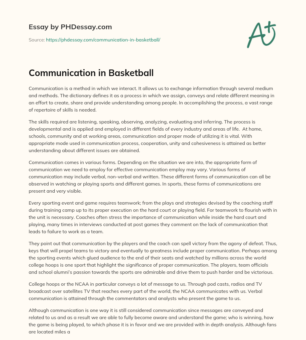Communication in Basketball - PHDessay.com