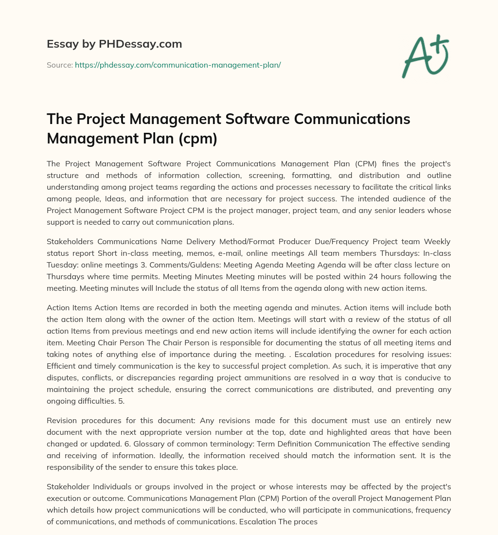 The Project Management Software Communications Management Plan (cpm ...