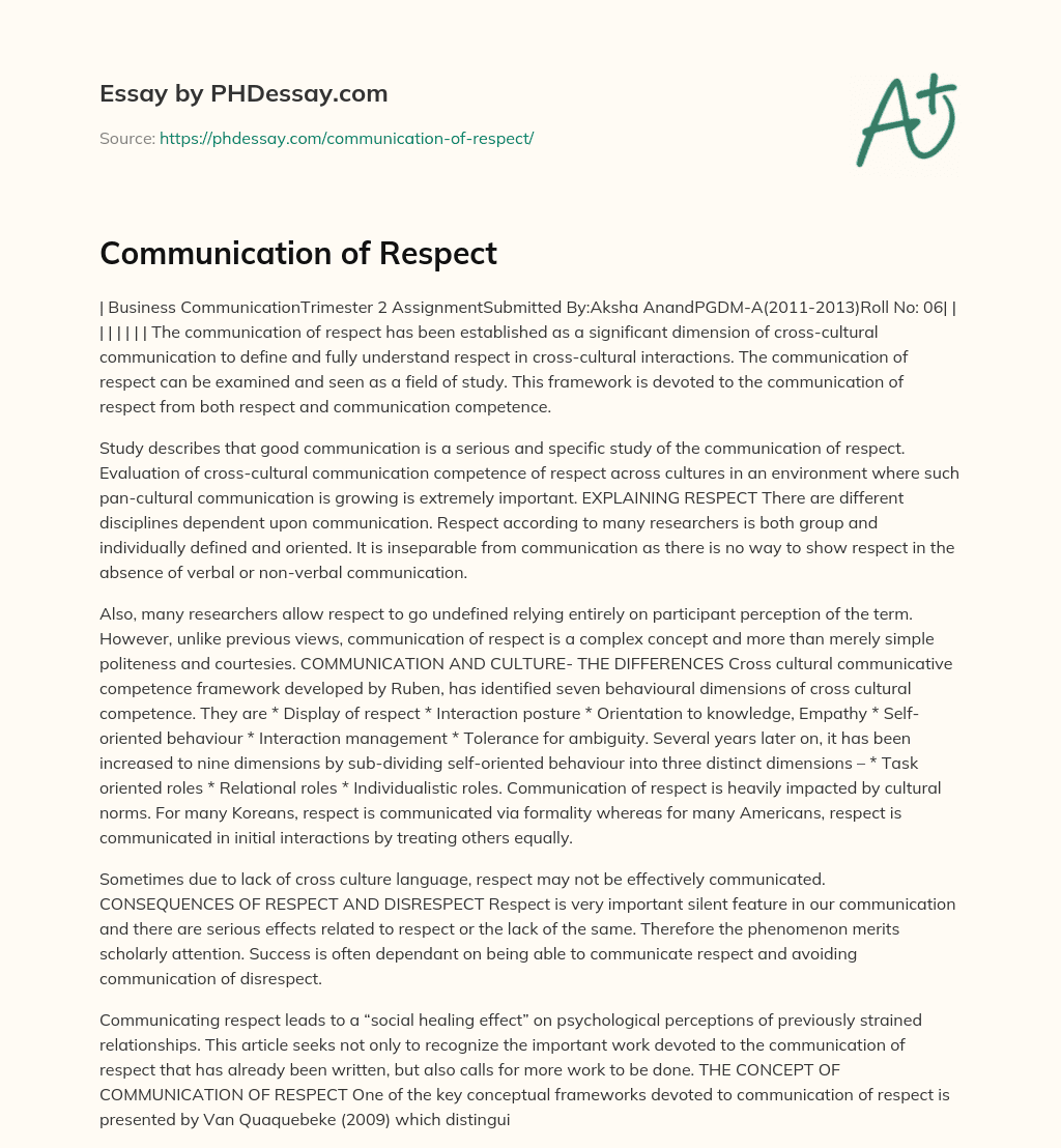 Communication of Respect (500 Words) - PHDessay.com