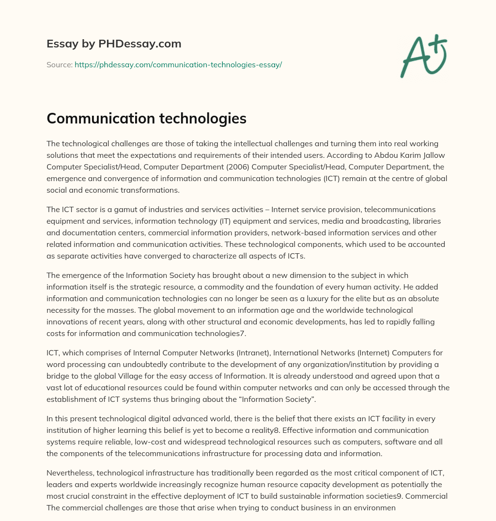 Communication technologies - PHDessay.com