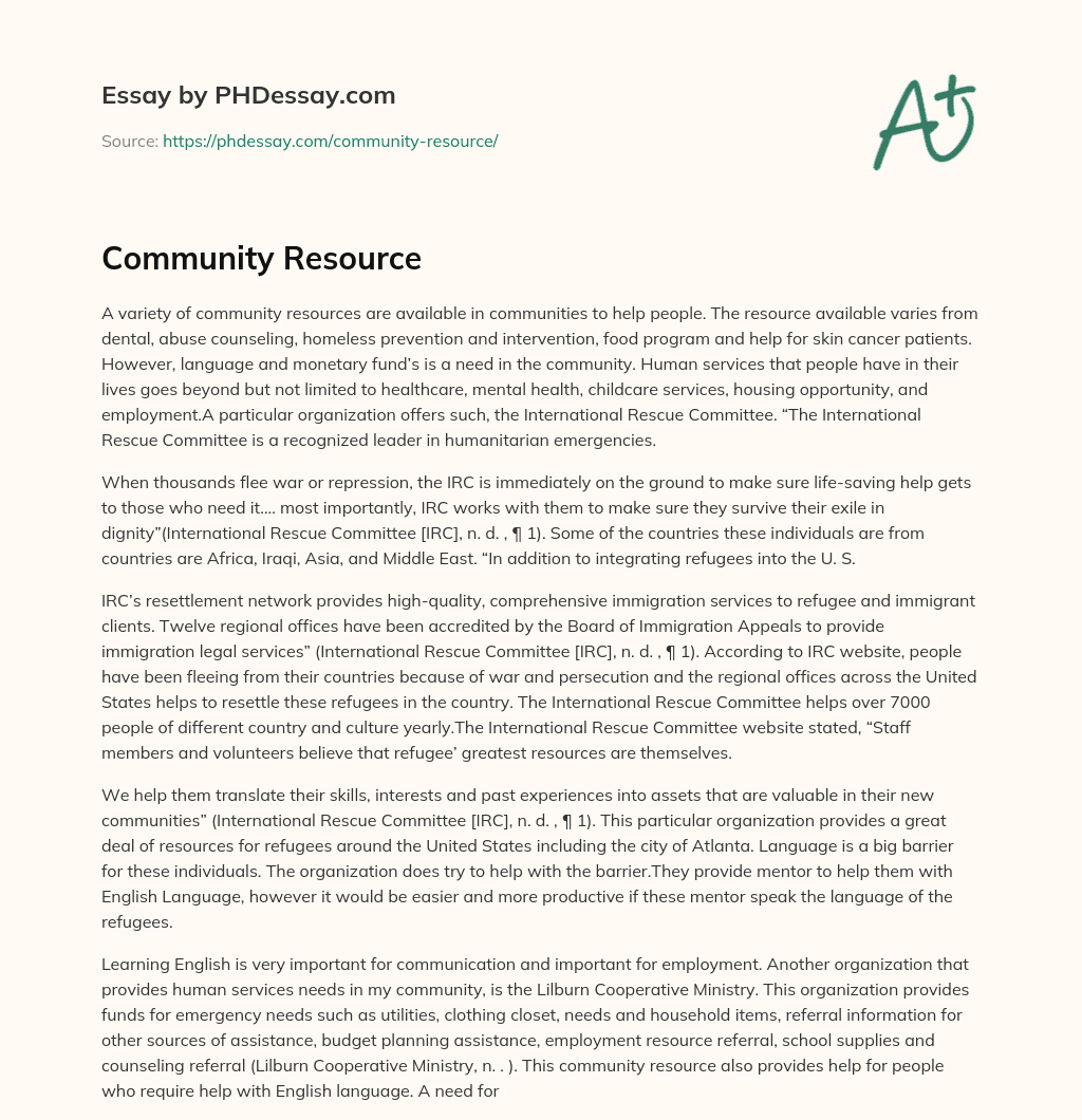 Community Resource (600 Words) - PHDessay.com