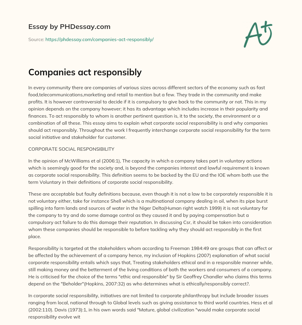 Companies act responsibly - PHDessay.com