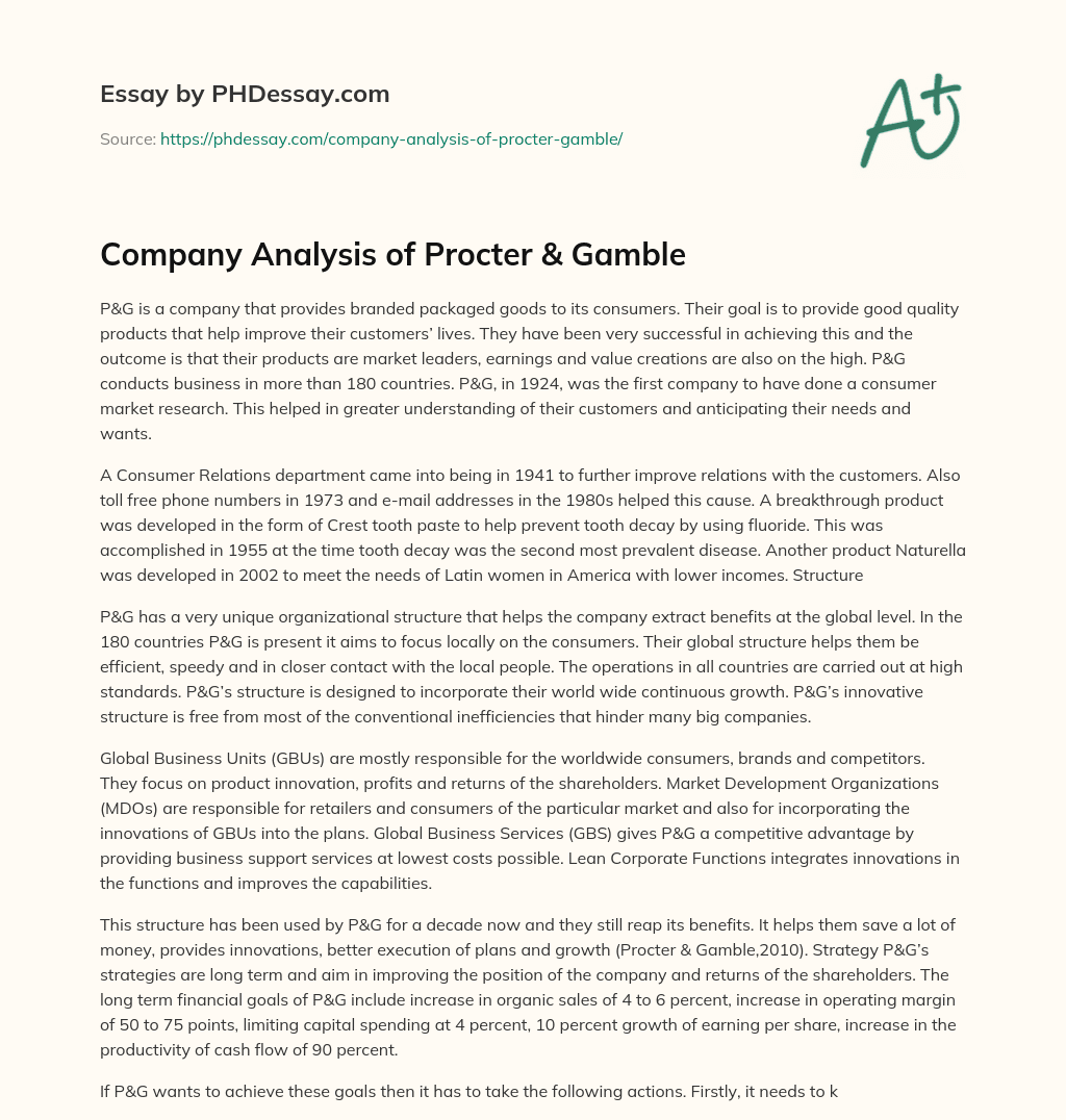 Company Analysis of Procter & Gamble - PHDessay.com