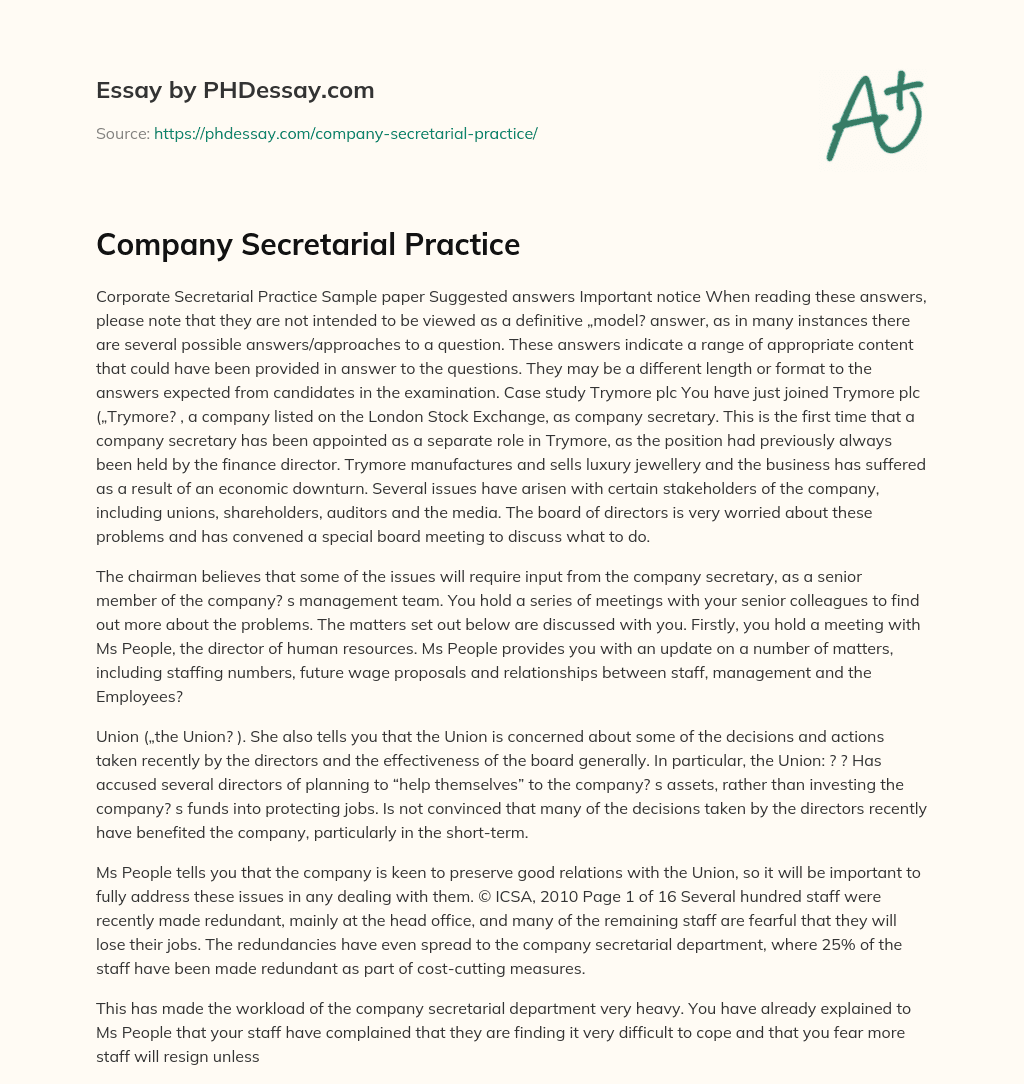 Company Secretarial Practice - PHDessay.com