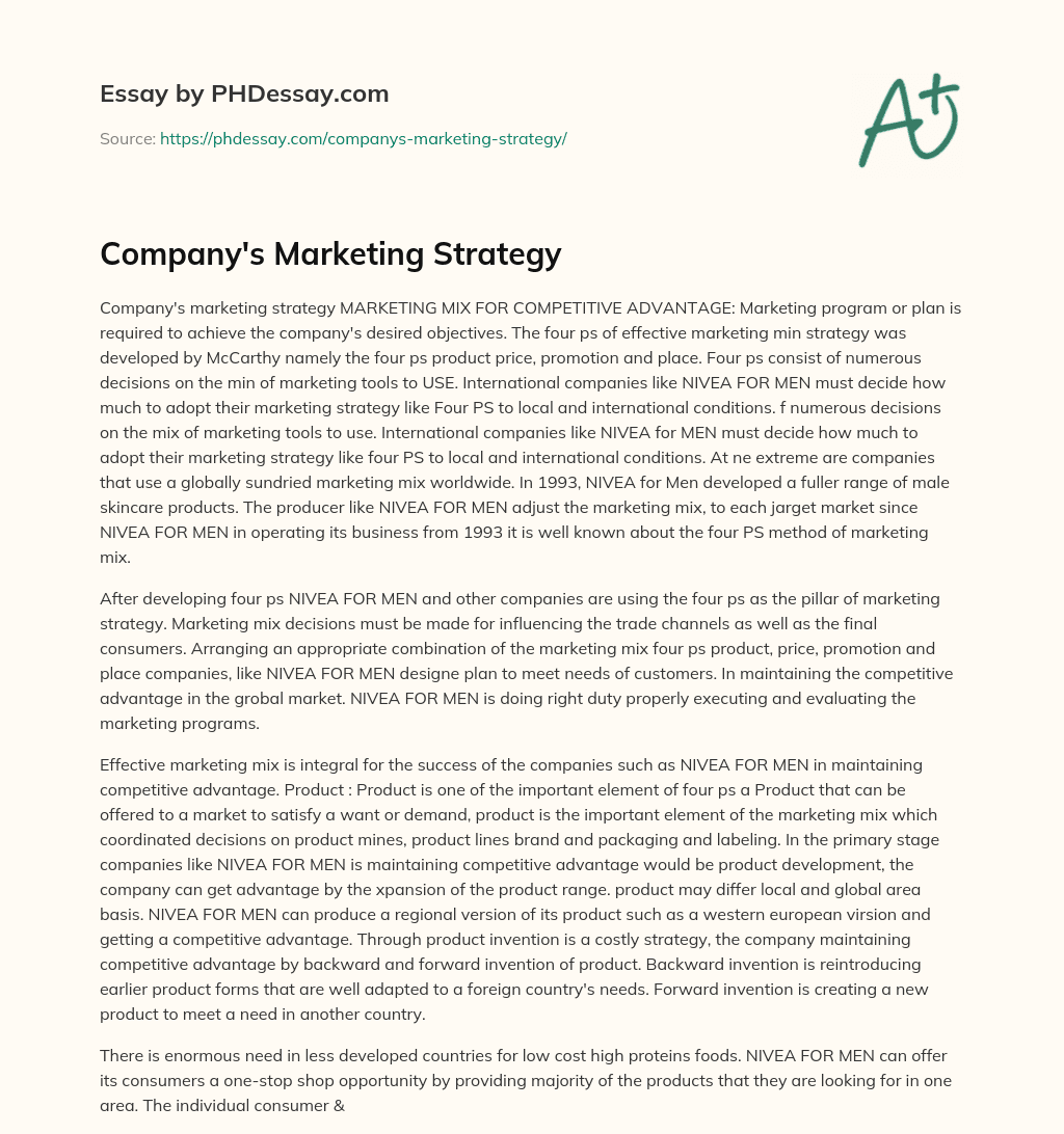 Company's Marketing Strategy - PHDessay.com