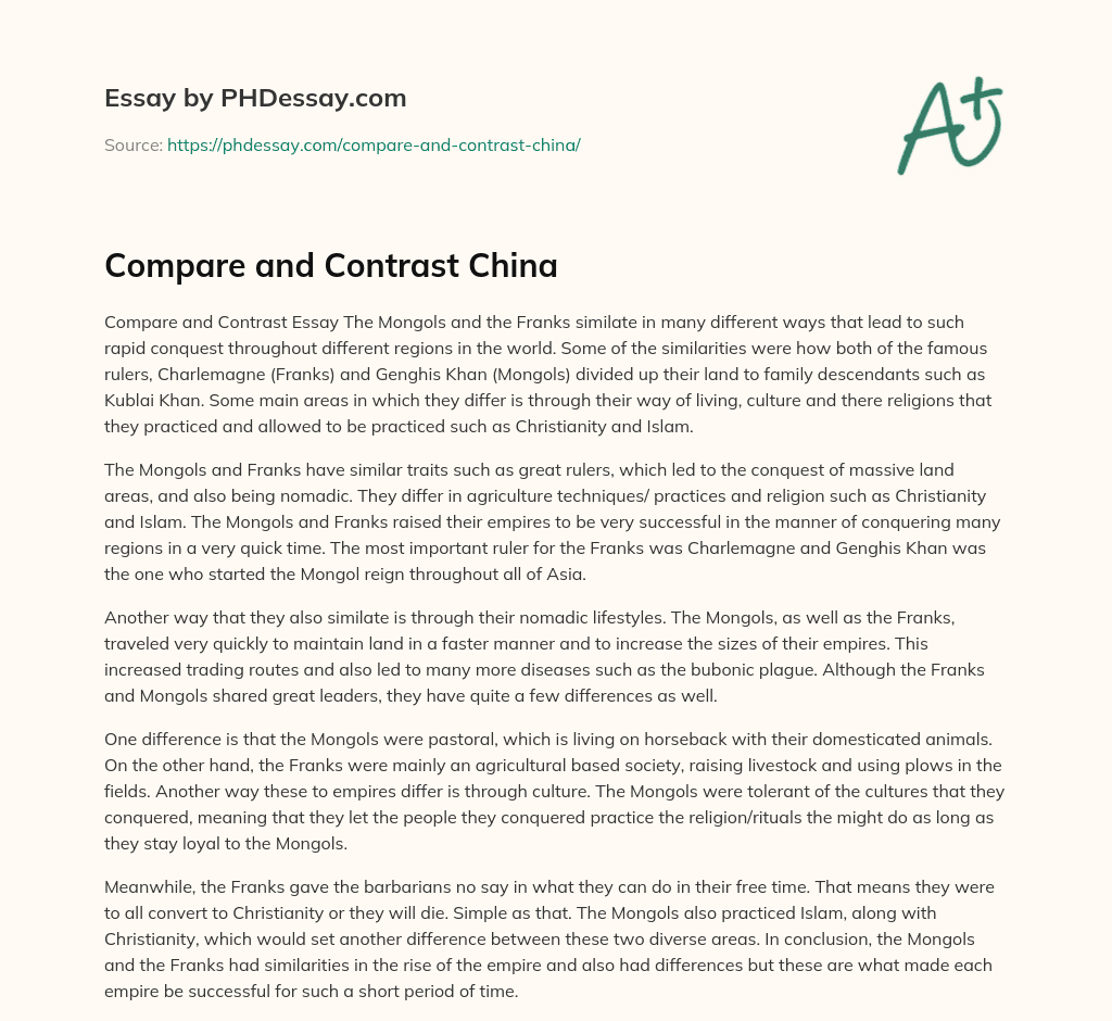 Compare and Contrast China (400 Words) - PHDessay.com