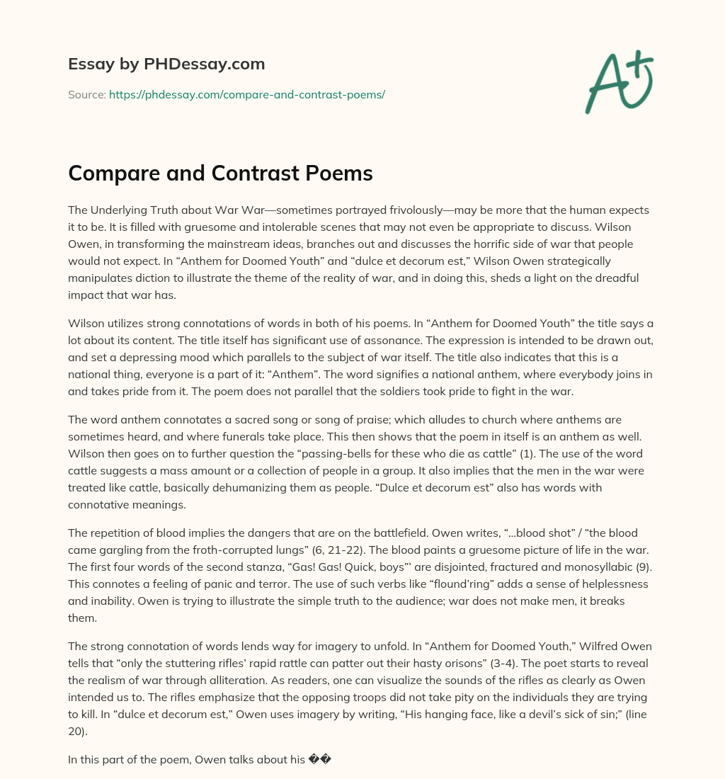 Compare and Contrast Poems - PHDessay.com