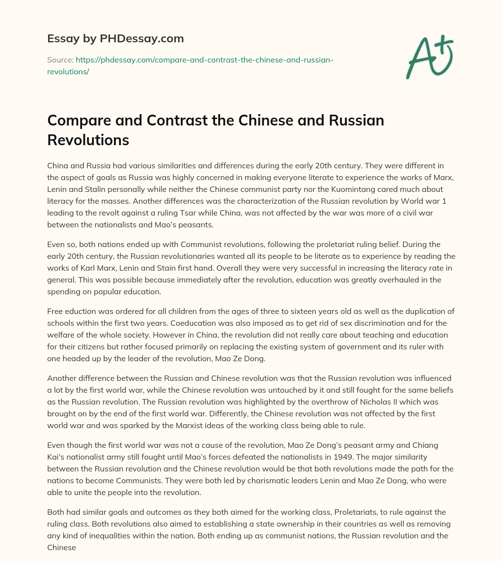 Compare and Contrast the Chinese and Russian Revolutions (500 Words ...