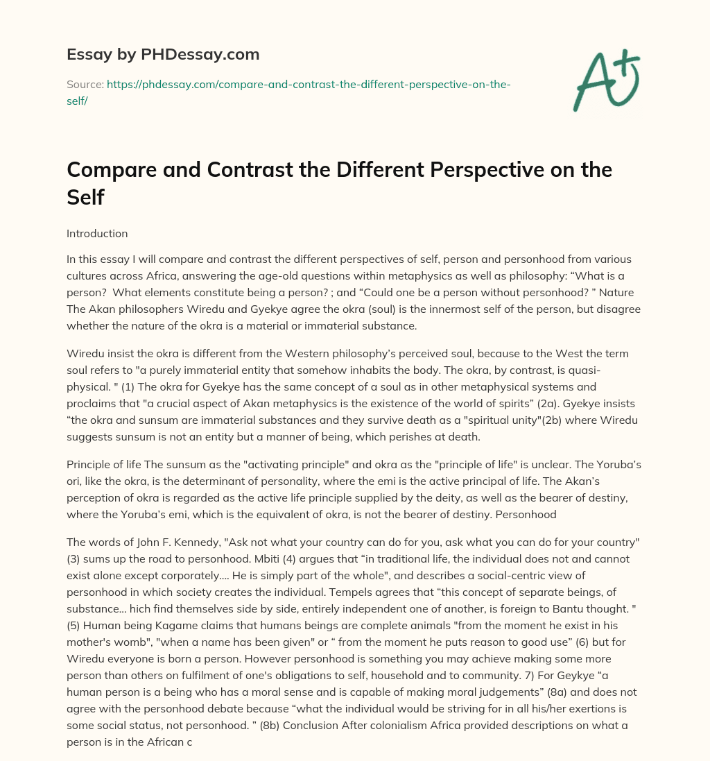 Compare and Contrast the Different Perspective on the Self - PHDessay.com
