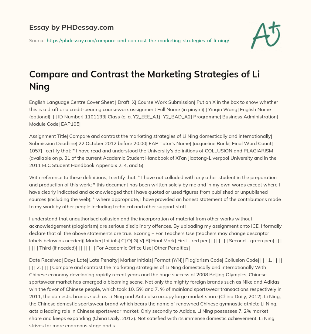 Compare and Contrast the Marketing Strategies of Li Ning - PHDessay.com