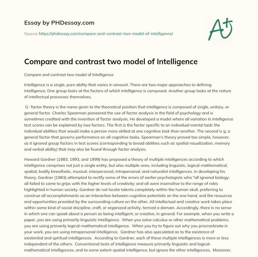 Compare and contrast two model of Intelligence - PHDessay.com