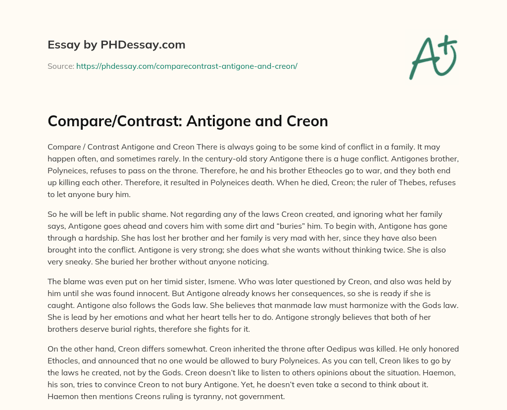 CompareContrast: Antigone And Creon Compare And Contrast Essay Example ...