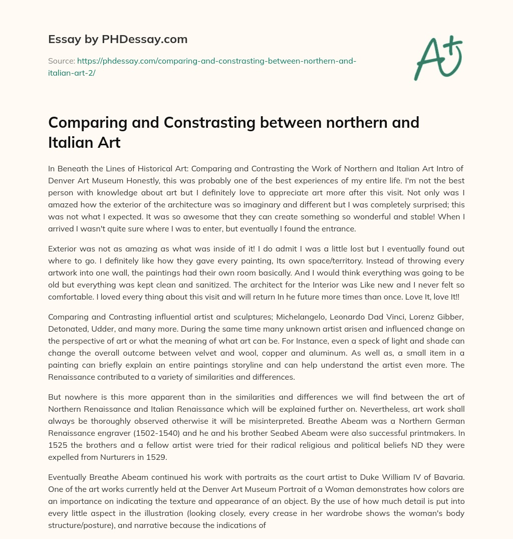 Comparing and Constrasting between northern and Italian Art - PHDessay.com