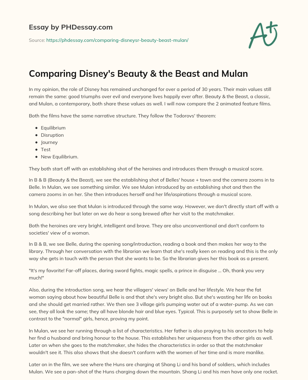 Comparing Disney's Beauty & the Beast and Mulan - PHDessay.com