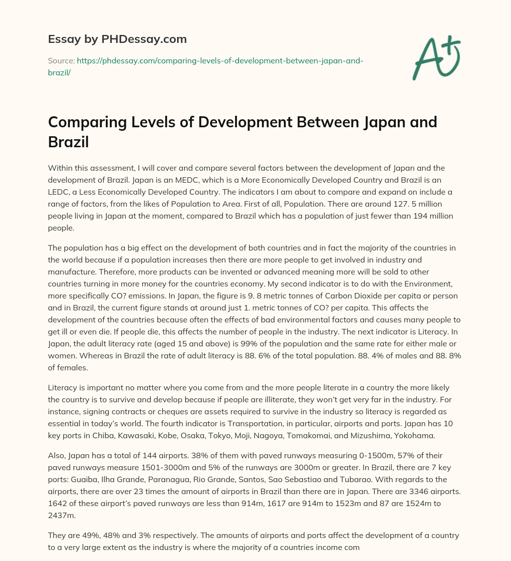 Comparing Levels of Development Between Japan and Brazil - PHDessay.com