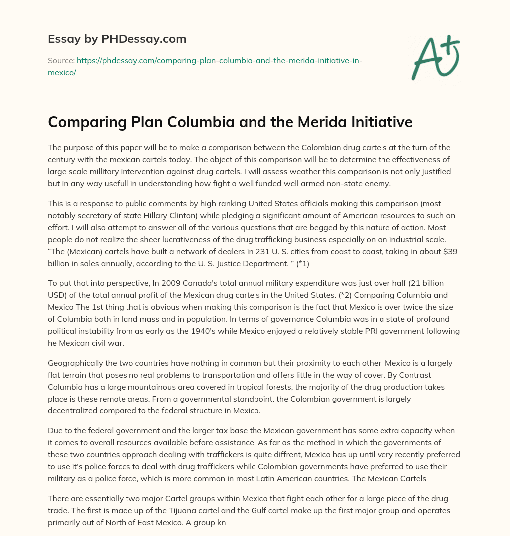 Comparing Plan Columbia and the Merida Initiative - PHDessay.com