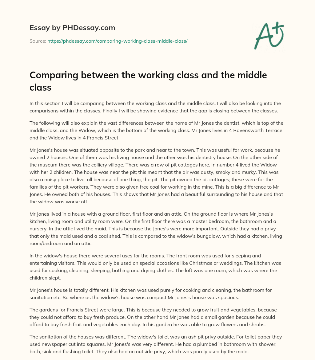 Comparing between the working class and the middle class - PHDessay.com